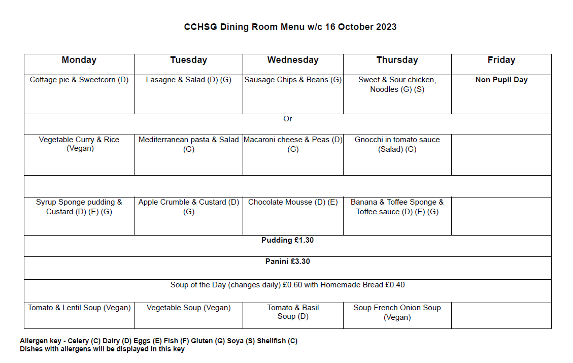Canteen Weekly Menus – Colchester County High School for Girls